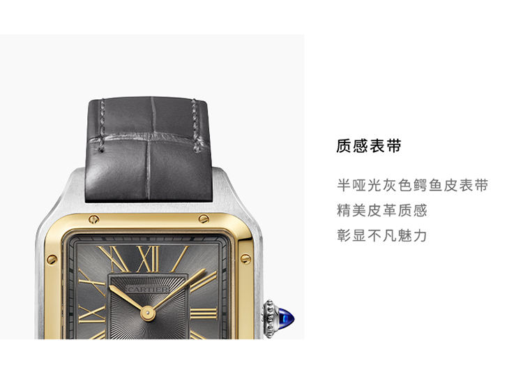 W2SA0028 - Santos-Dumont腕表 大号款 K金 - 精钢色 石英 - 大号表款，石英机芯，黄金和精钢，皮表带 - 卡地亚