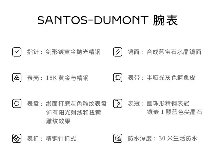 W2SA0028 - Santos-Dumont腕表 大号款 K金 - 精钢色 石英 - 大号表款，石英机芯，黄金和精钢，皮表带 - 卡地亚